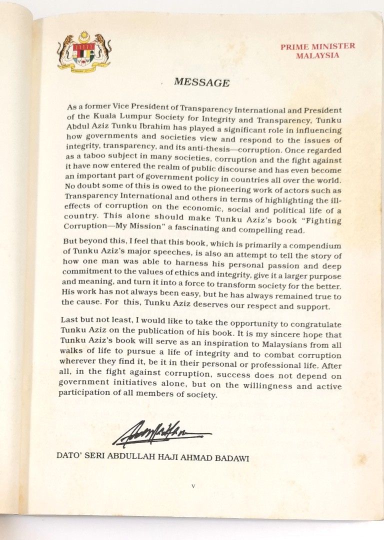 TUNKU ABDUL AZIZ. FIGHTING CORRUPTION: MY MISSION, Hobbies & Toys ...