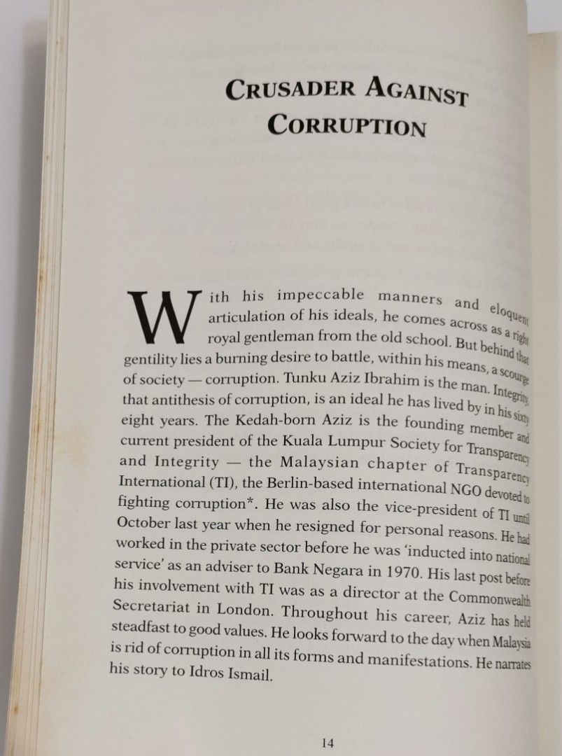 TUNKU ABDUL AZIZ. FIGHTING CORRUPTION: MY MISSION, Hobbies & Toys ...
