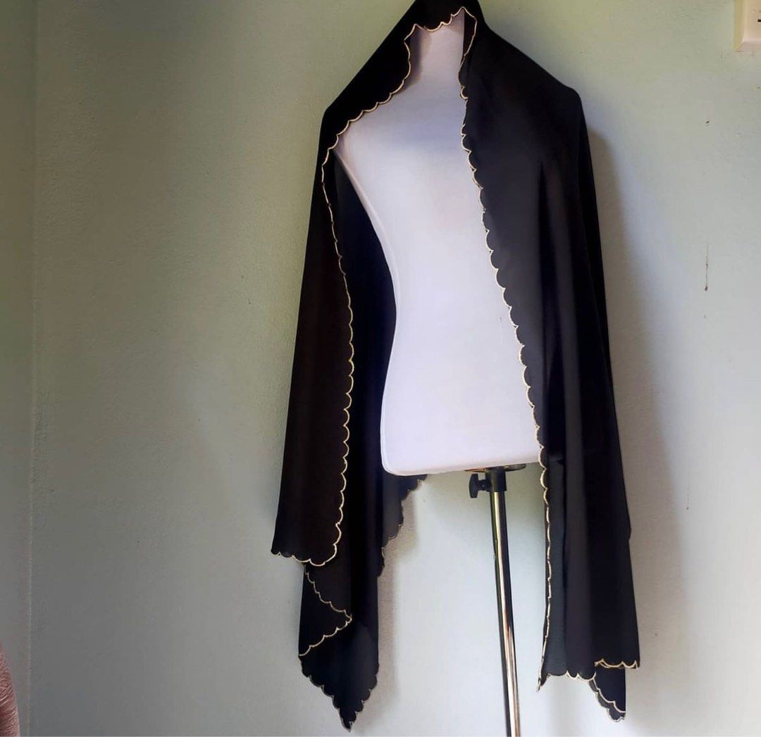 Veil Sulam Hitam Silver ( Tunang / Nikah), Women's Fashion, Muslimah ...