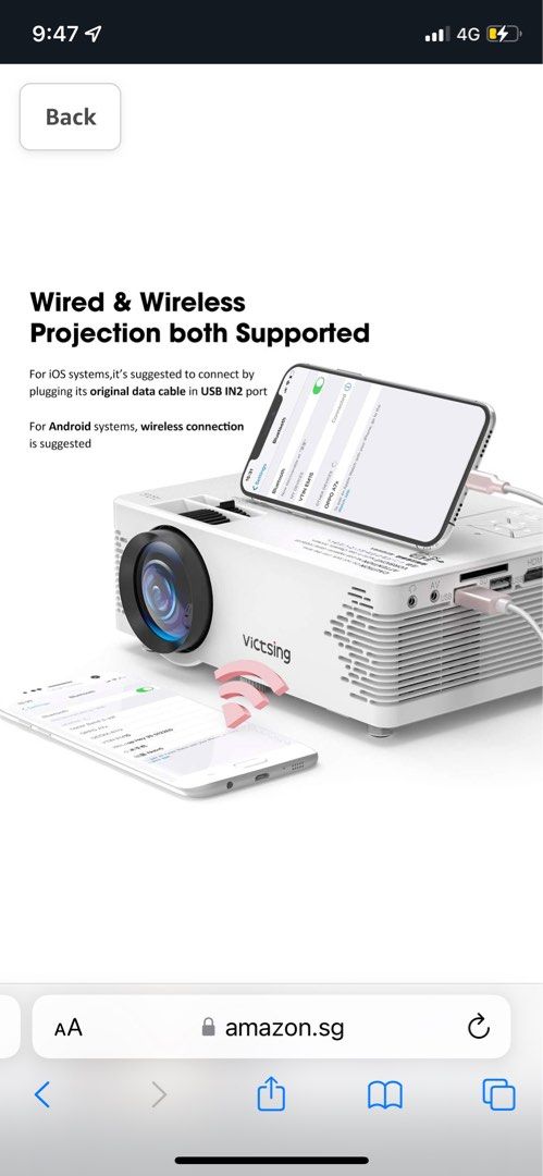 VicTsing WiFi Projector Bluetooth & Screen Mirroring, 3800 Lux Wireless ...