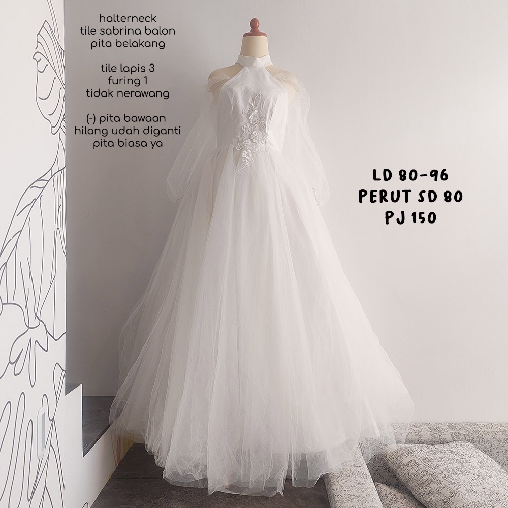 WEDDING DRESS Prewedding GAUN gown nikah panjang putri sabrina halter ...