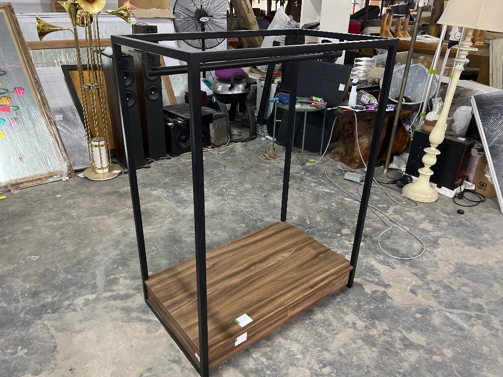 (F20044310) Wooden Cloth Hanging Rack with Drawer Unit / Rak Gantung ...