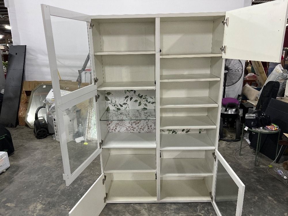 Wooden Display Cabinet with Bookshelf White Colour / Kabinet Paparan ...