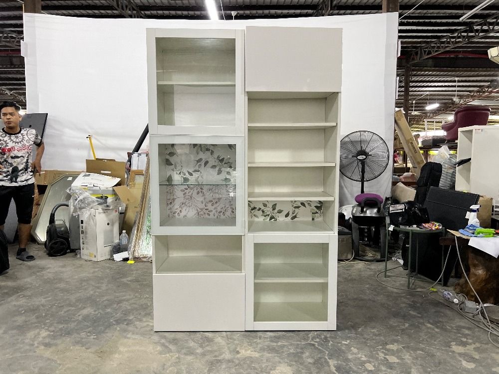 Wooden Display Cabinet with Bookshelf White Colour / Kabinet Paparan ...
