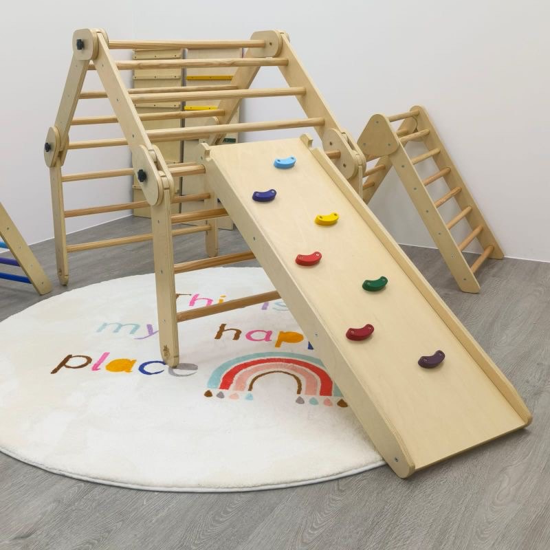 Wooden Double Pikler Triangle Transformable & Foldable with Climbing ...