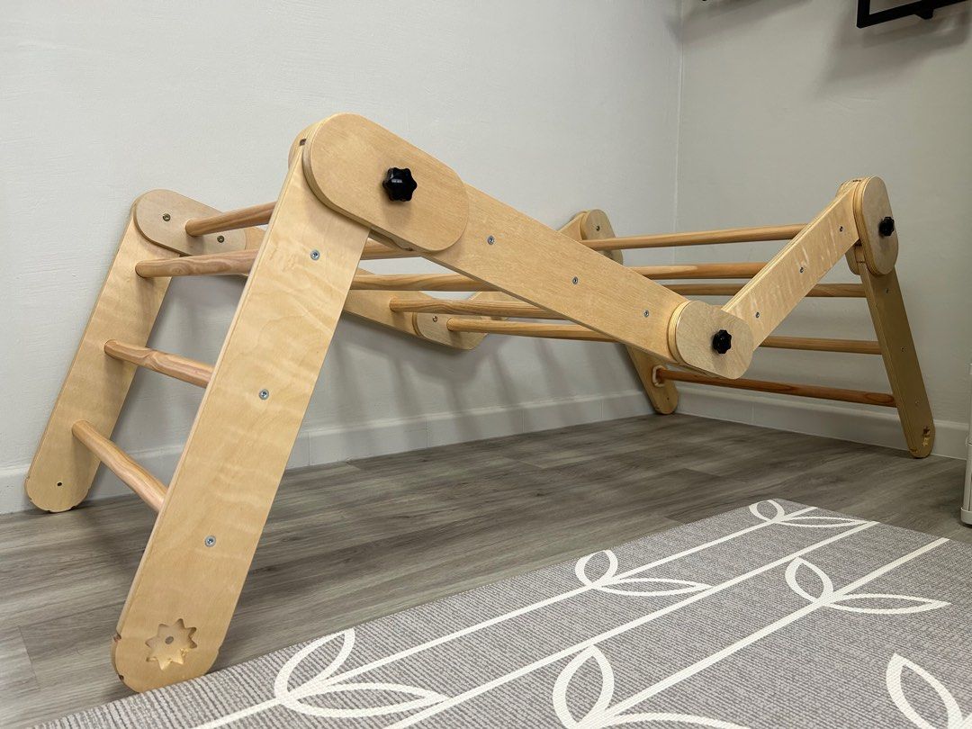 Wooden Double Pikler Triangle Transformable & Foldable with Climbing ...