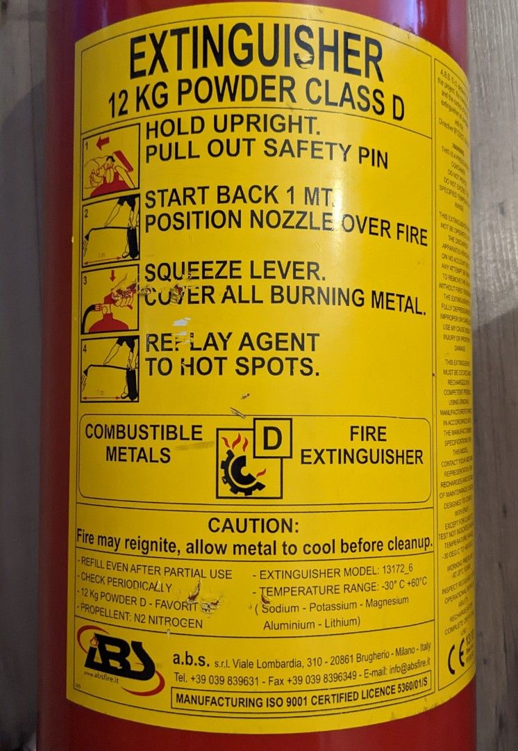 12kg Class D Fire Extinguisher for metal fires, Furniture & Home Living ...