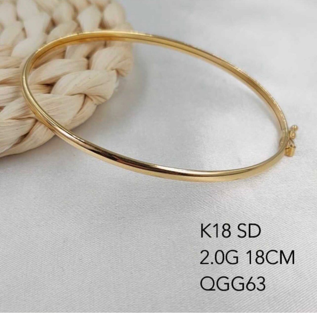 18K Solid Gold Bangle (2.0 grams), Women's Fashion, Jewelry ...