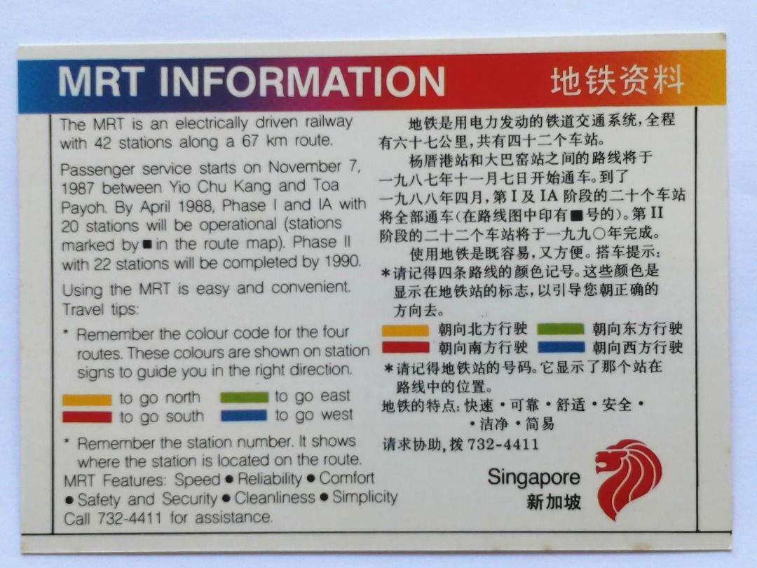1988 MRT 1st Day of Operation Commemorative Card [ Rare Vintage SMRT ...
