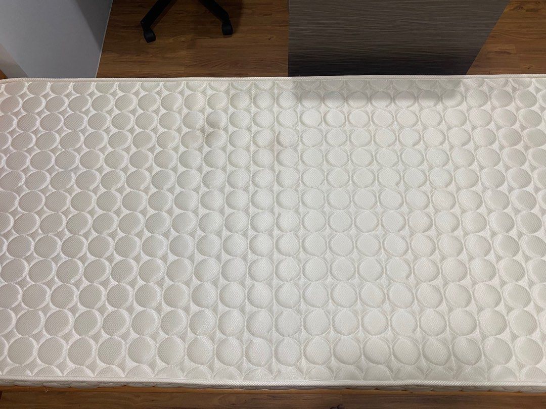 99% new single wooden bed with form mattress with receipt, Furniture ...