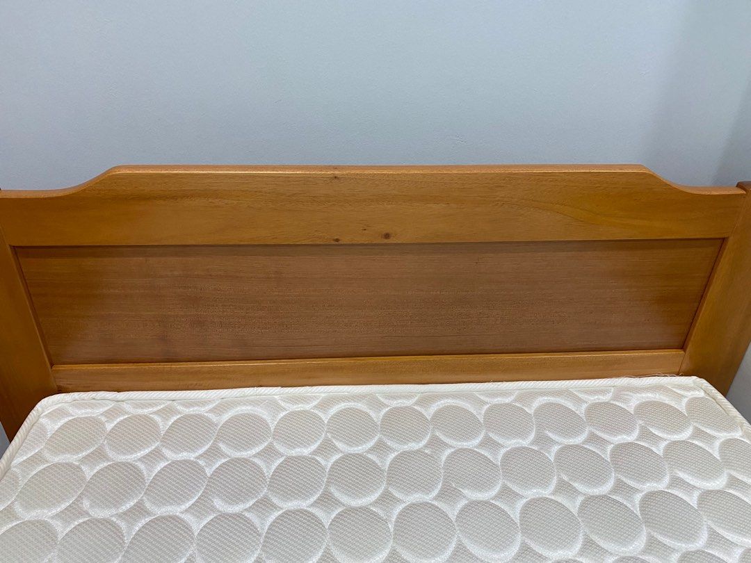 99% new single wooden bed with form mattress with receipt, Furniture ...