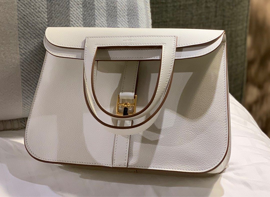 全新 有單 Hermes Halzan 25 01色 純白, 名牌, 手袋及銀包 - Carousell