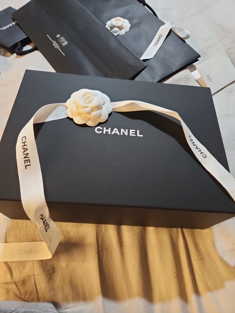Authentic Chanel gift box, paper bag and camellia, Luxury, Bags ...