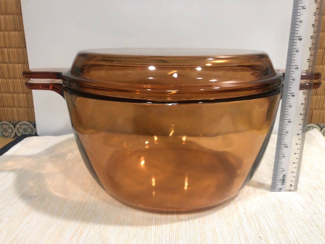 Authentic Vision Corning 2.5L Round Glass Cassrole dish with handle and ...