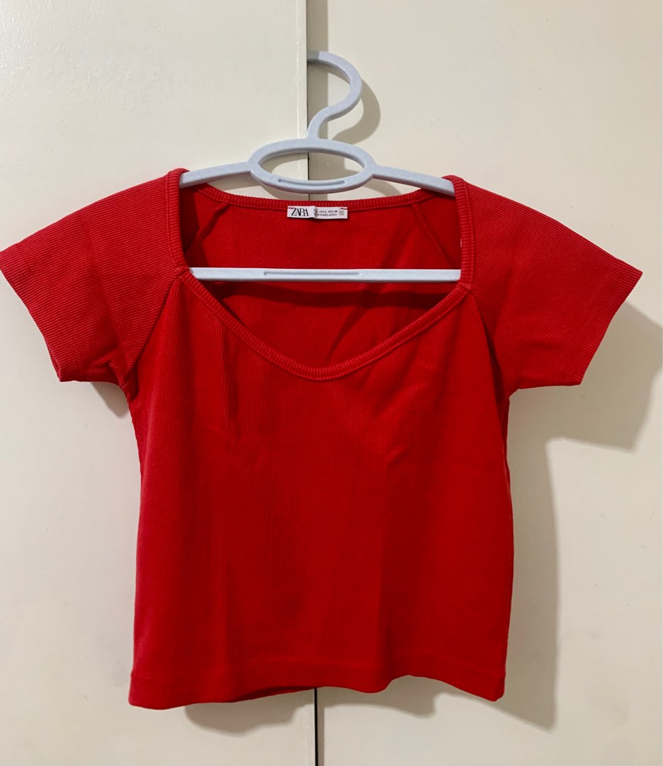 Basic Ribbed Crop Top Red Womens Fashion Tops Blouses On Carousell
