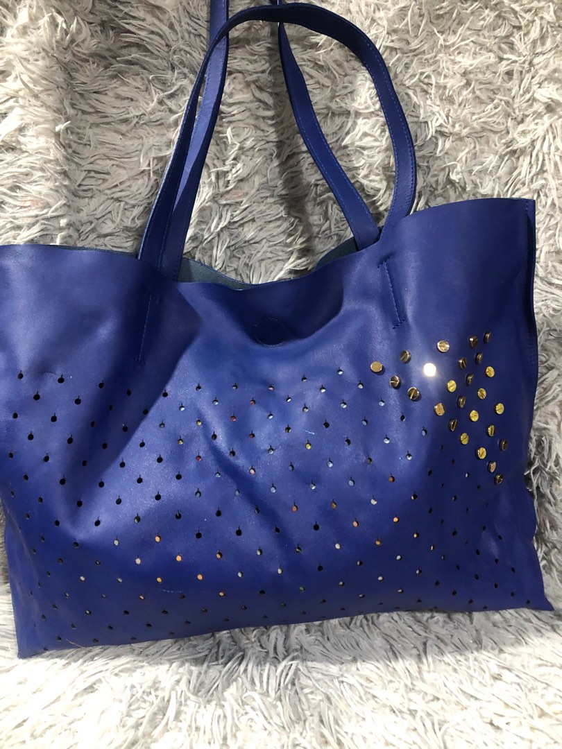 Blue Leather big tote bag, Luxury, Bags & Wallets on Carousell