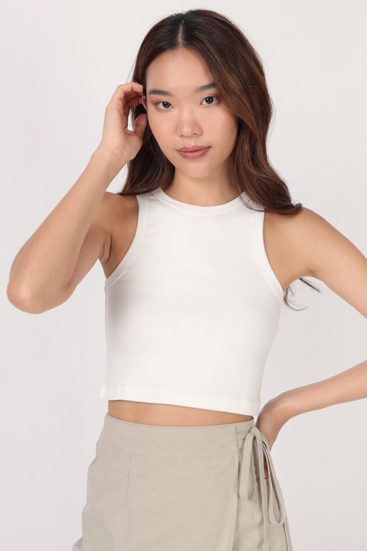 Bravo Racercut Top (White), Women's Fashion, Tops, Sleeveless on Carousell