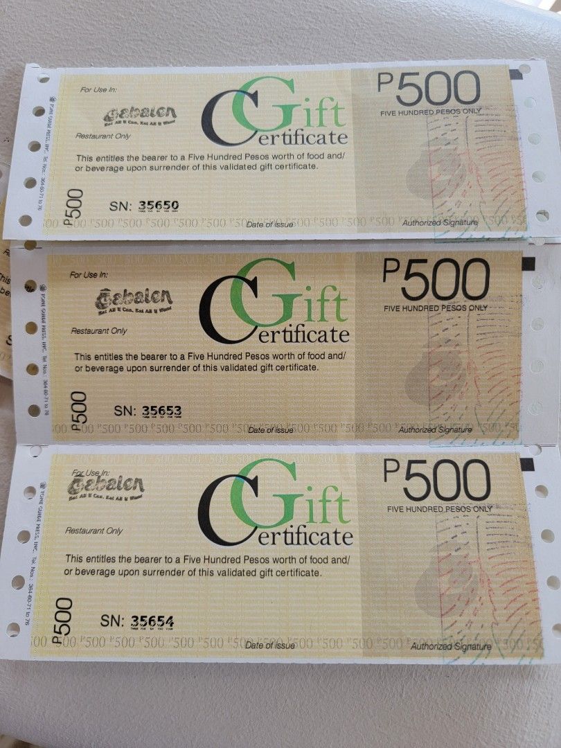Cabalen Gift Certificate Php500 worth, Tickets & Vouchers, Store ...