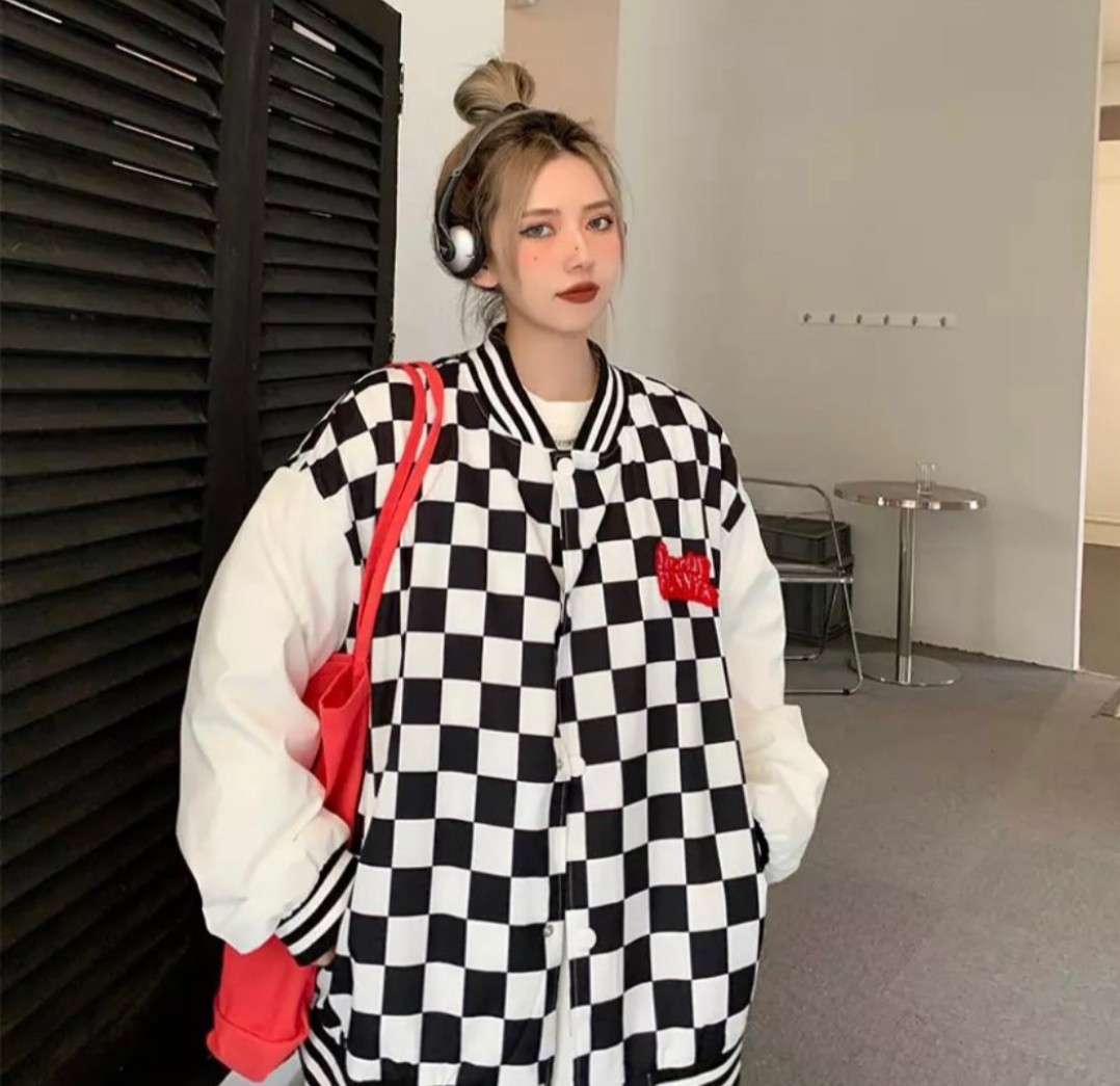 Checkered Varsity jacket, Women's Fashion, Coats, Jackets and Outerwear ...