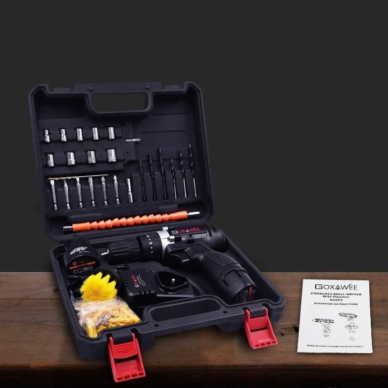 Cordless Drill with 2 Batteries - GOXAWEE Power Drill Set 100pcs (High ...