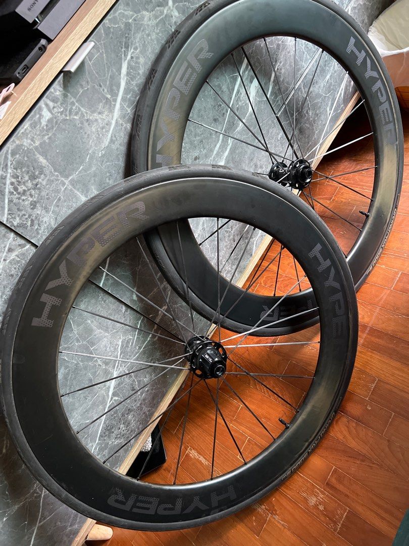 Hyper 65 wheelset disc brake tubeless set up gp5000str, Sports Equipment, Bicycles & Parts ...