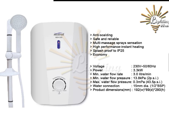 Mistral Instant Shower Heater / Water Heater [MSH303i], TV & Home ...
