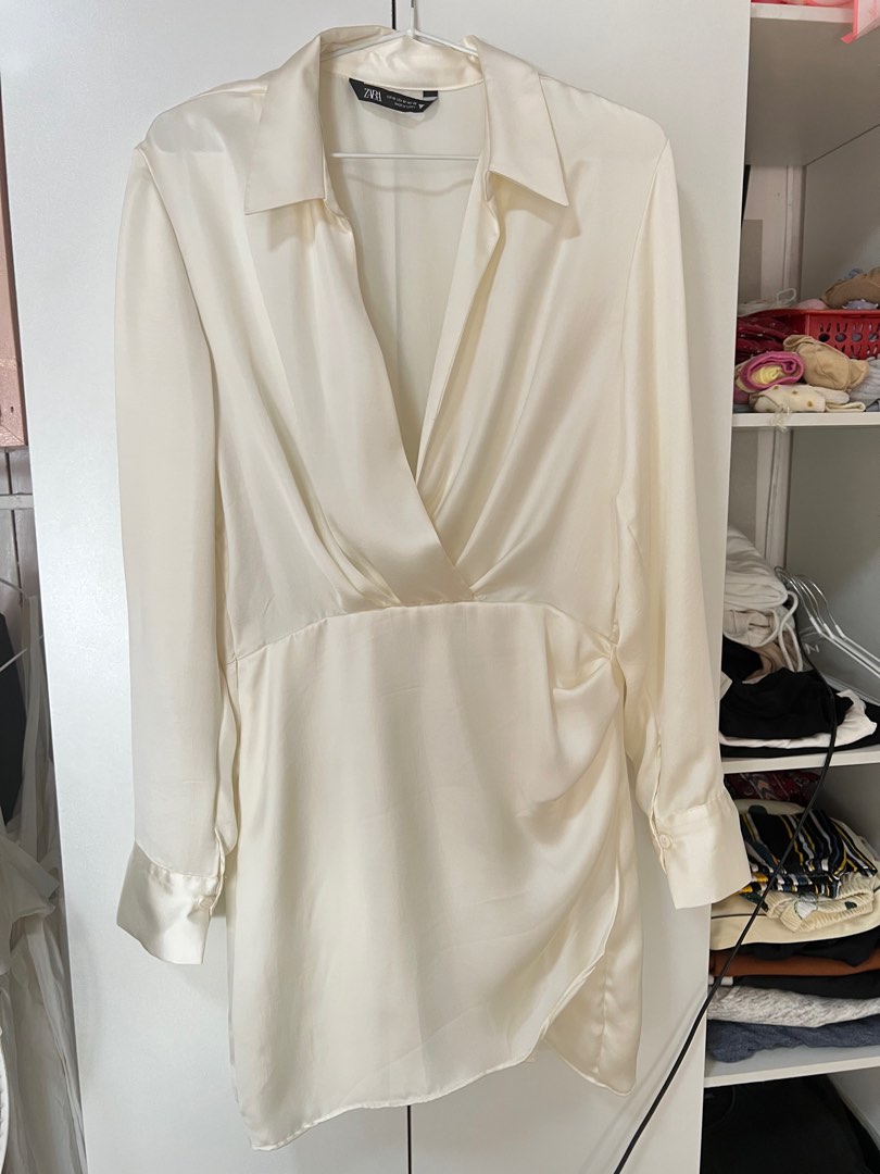 Authentic Zara White Silk Satin dress, Women's Fashion, Dresses & Sets, Dresses on Carousell