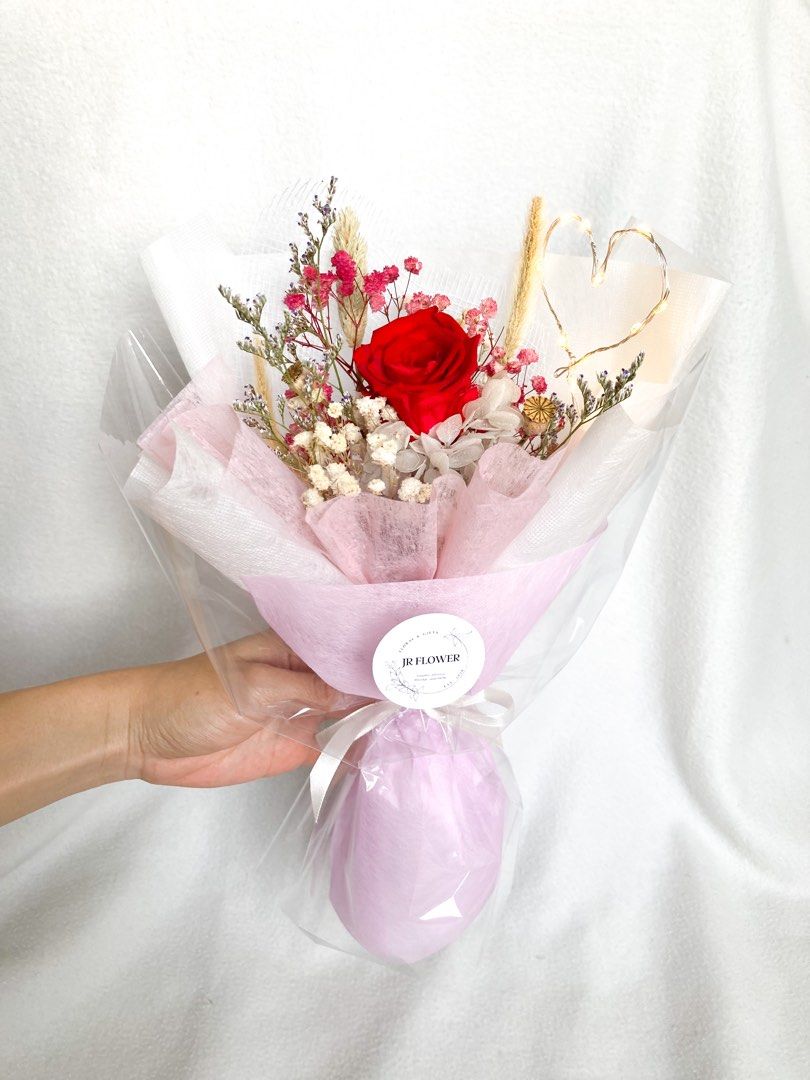 Red Rose in Pink Wrapper Flower Bouquet, Hobbies & Toys, Stationery ...