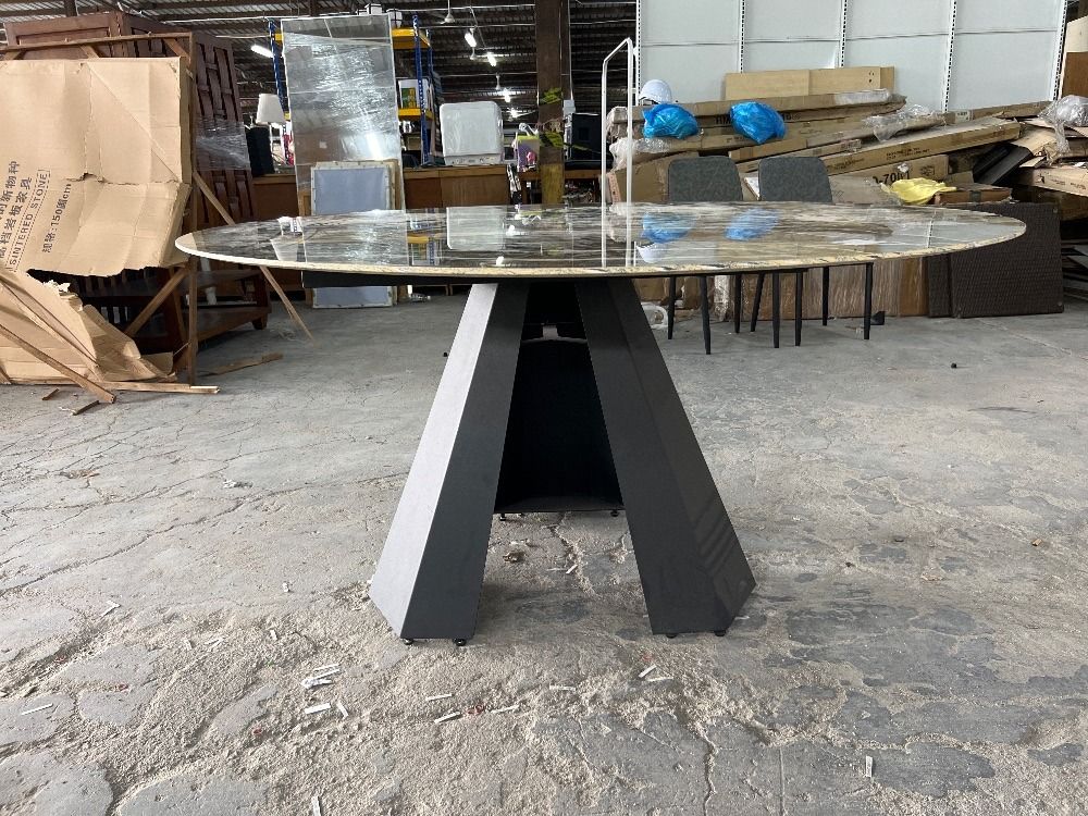 Round Shape 4 Seater Marble Dining Table set with 4 Chairs / Set Meja ...