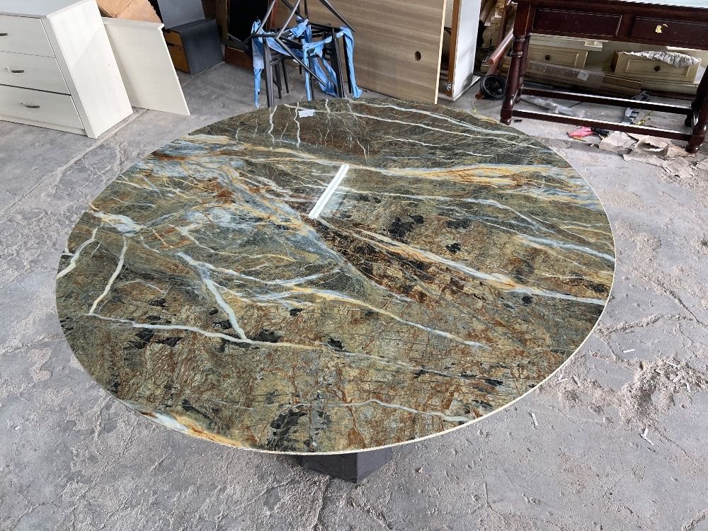 Round Shape 4 Seater Marble Dining Table set with 4 Chairs / Set Meja ...