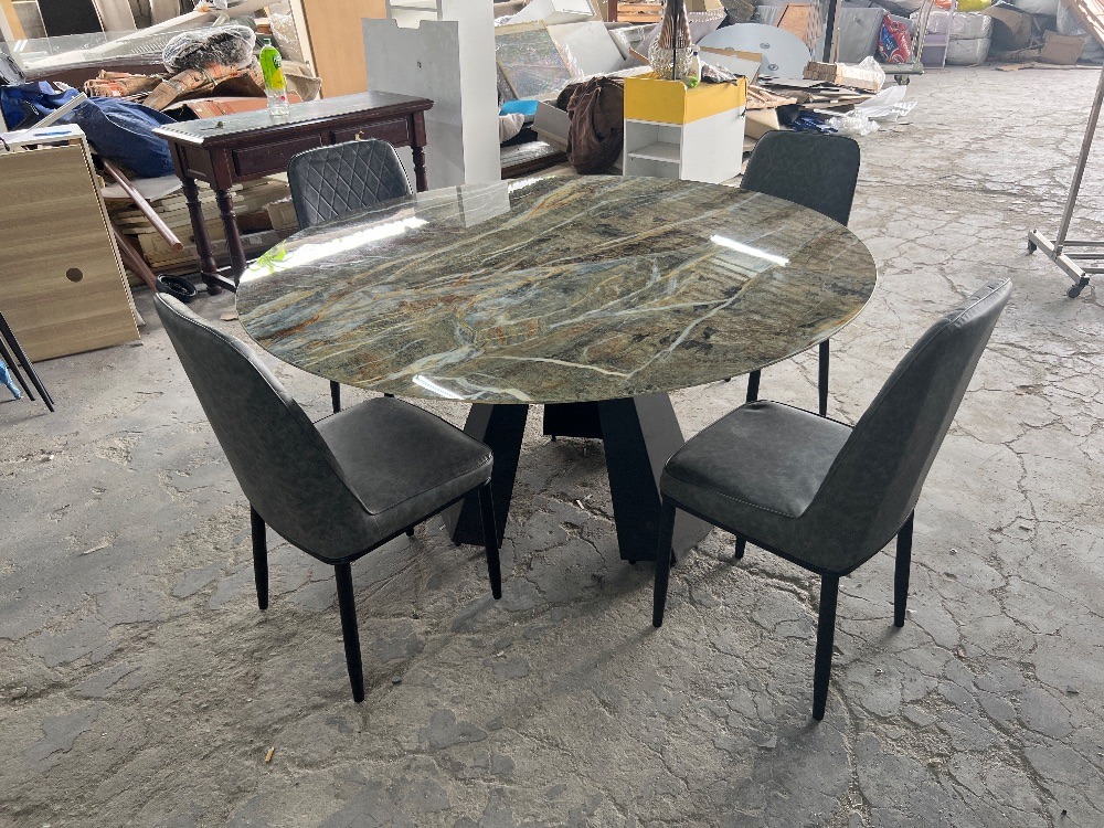 Round Shape 4 Seater Marble Dining Table set with 4 Chairs / Set Meja ...