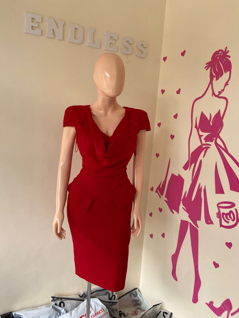 Shein red formal bodycon dress office, Women's Fashion, Dresses & Sets ...