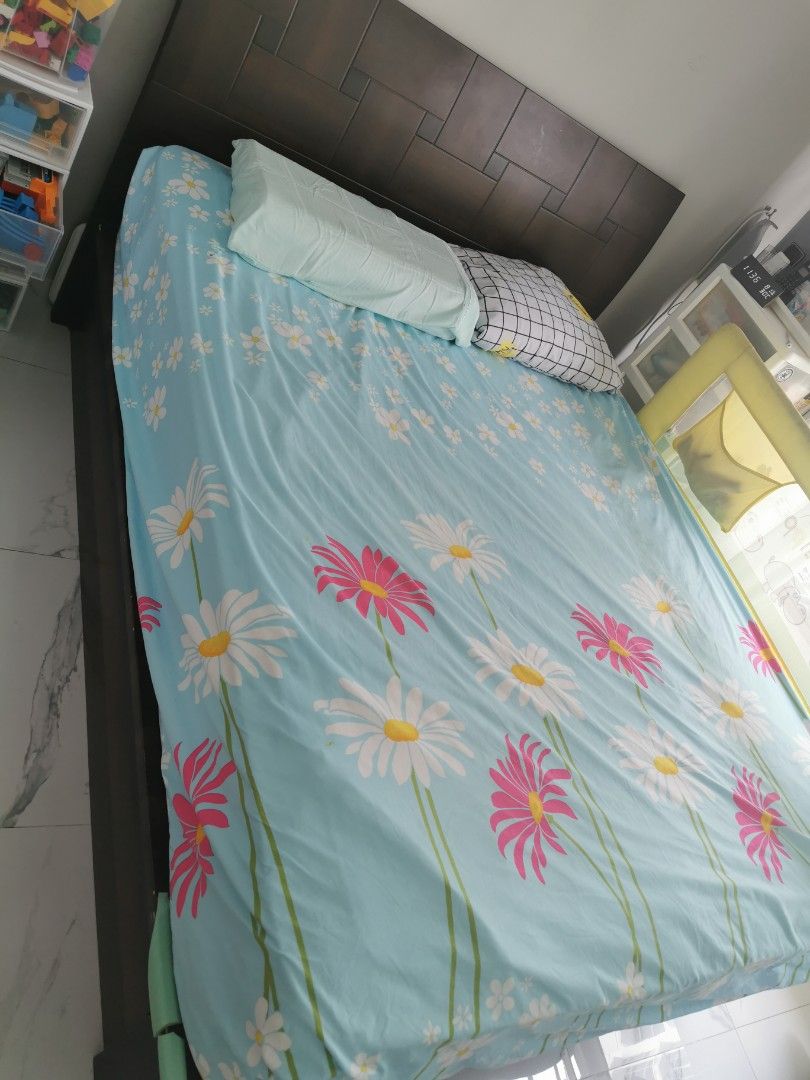 Solid wooden bed with huge storage, Furniture & Home Living, Furniture ...