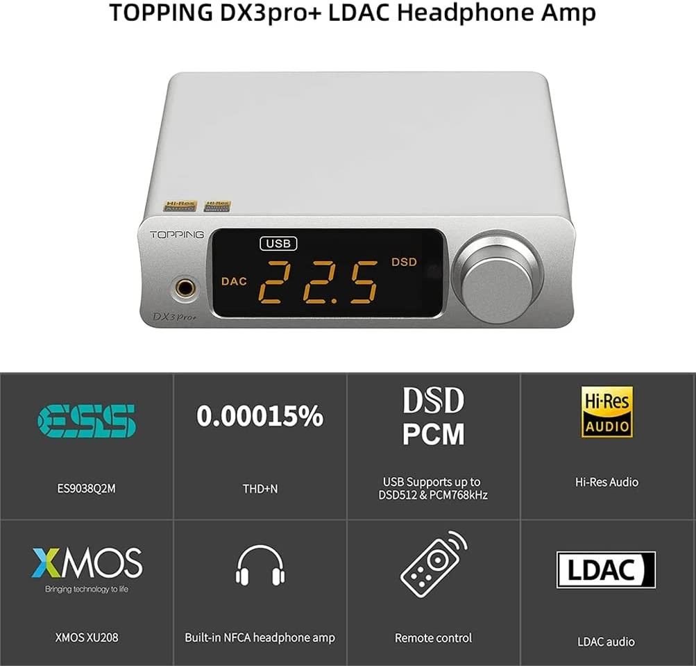 Topping DX3 Pro+ Bluetooth LDAC Headphone Amplifier 1.8w (in Silver ...