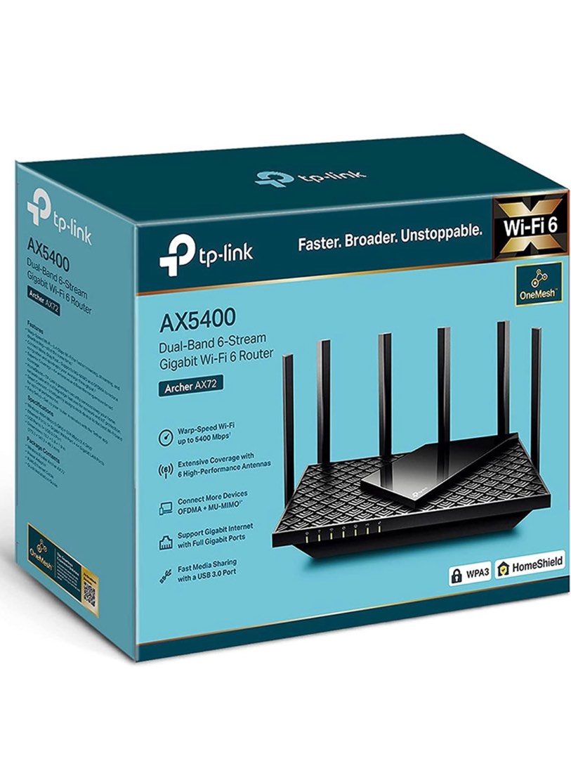 TP-Link AX72 AX5400 Dual-Band Gigabit Wi-Fi 6 Router,Black,Archer AX72 ...