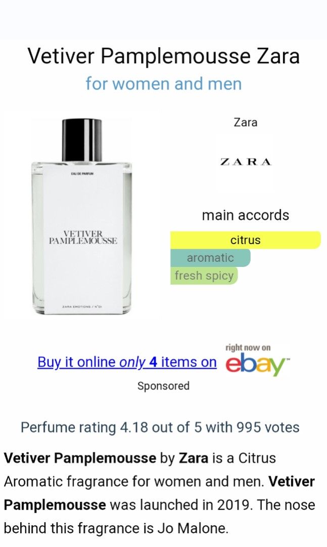 Vetiver Pamplemousse EDP Unisex 100ml by ZARA Original Tester Eropa ...