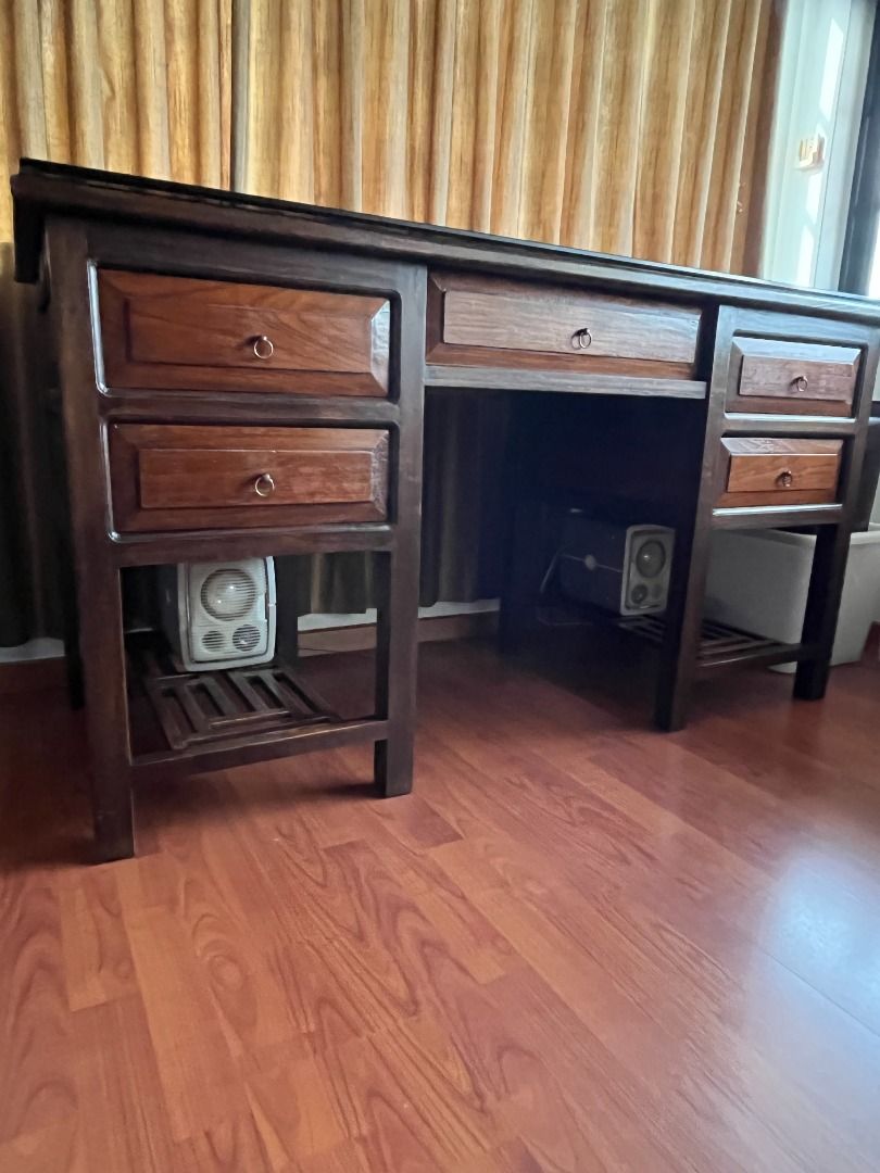 Vintage Study table with glass top, Furniture & Home Living, Furniture ...