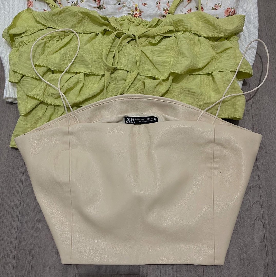 ZARA Faux Leather String Top Side Zipper, Women's Fashion, Tops ...