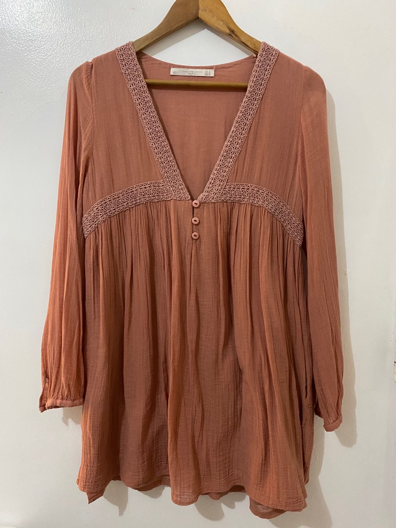 Zara Rust color Peasant dress, Women's Fashion, Dresses & Sets, Dresses ...