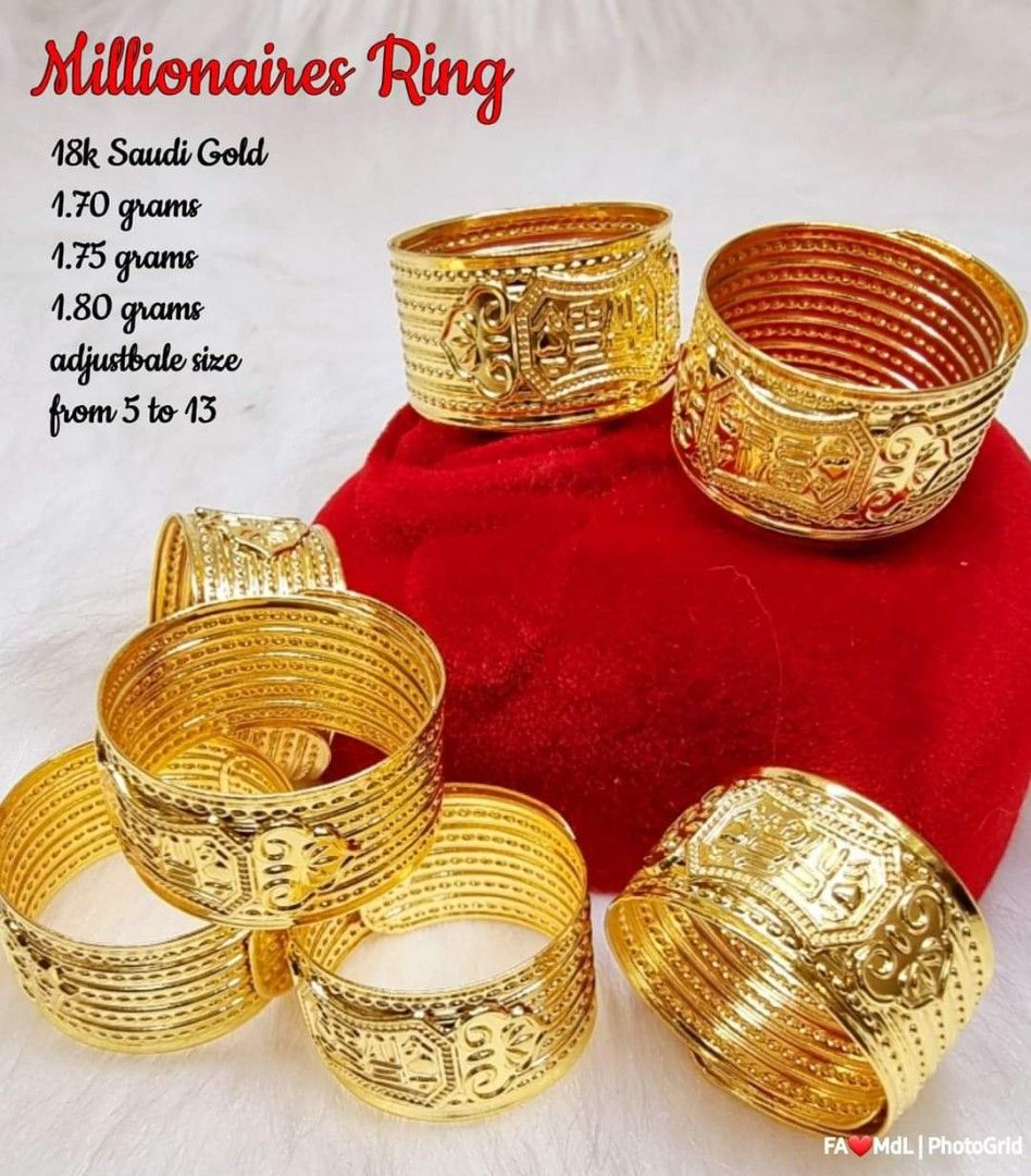 18K Saudi Gold millionaire ring, Women's Fashion, Jewelry & Organizers ...