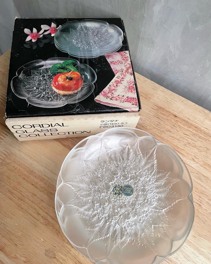 🇯🇵 5-pc Hoya Crystal Cordial Glass Collection Floral Dessert Plates ...