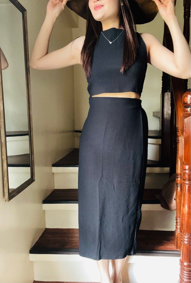 Black casual formal coordinate trendy dress, Women's Fashion, Dresses ...