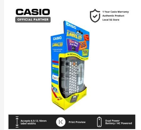 Casio KL-120 Portable Battery Operated Label Printer with free 12mm starter tape. (1 Year Local ...