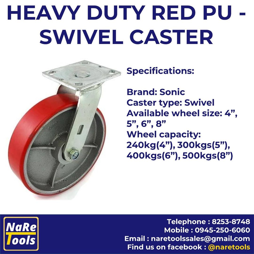 CASTER WHEEL - Heavy Duty Red PU Swivel Caster Wheel, Commercial ...