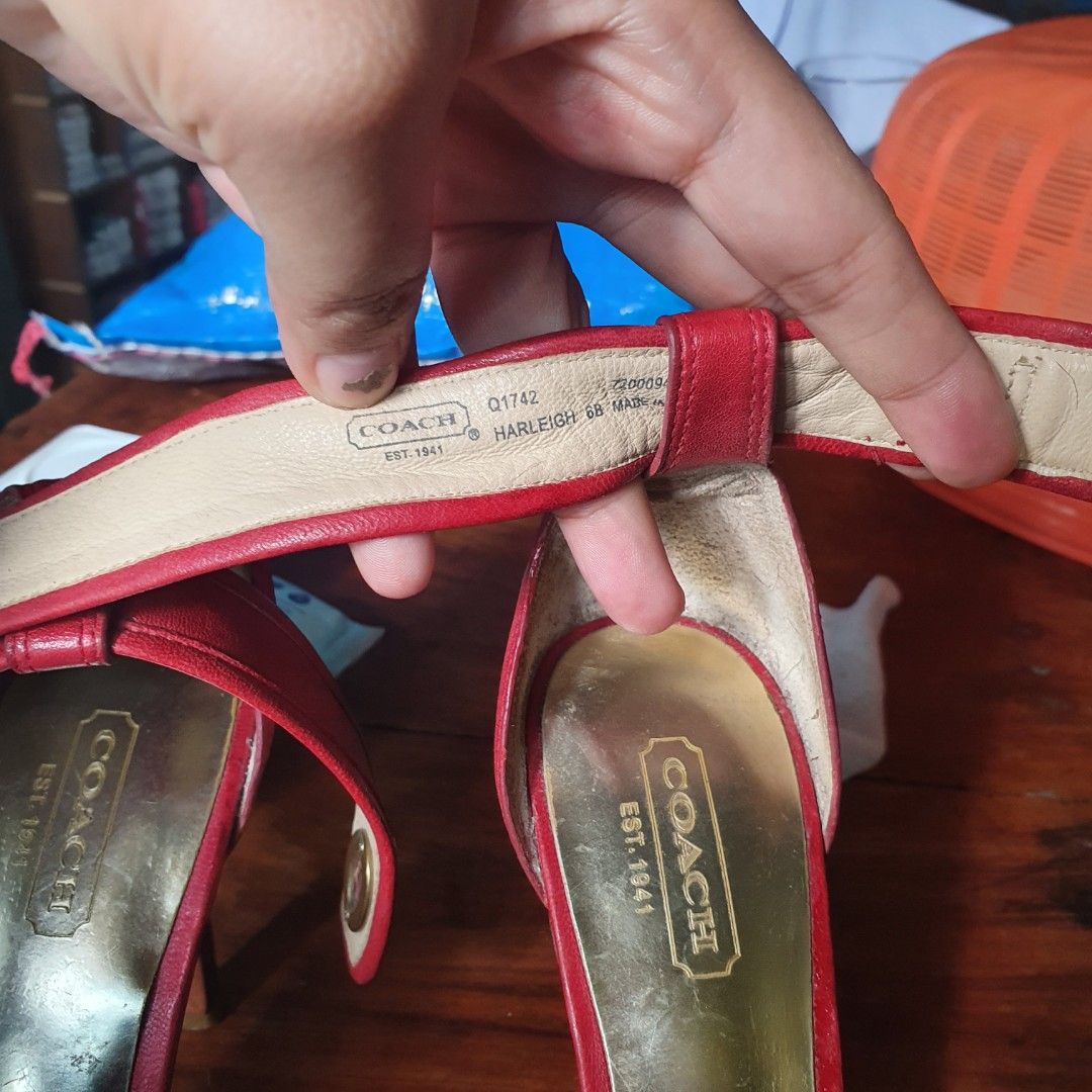 Coach Red High Heels, Women's Fashion, Footwear, Sandals on Carousell