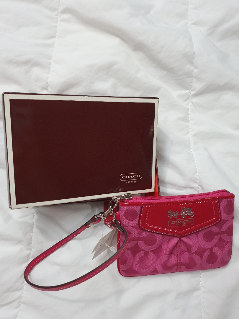 Coach Raspberry Wristlet Madison Dotted Op Art C Small Fabric Jacquard ...