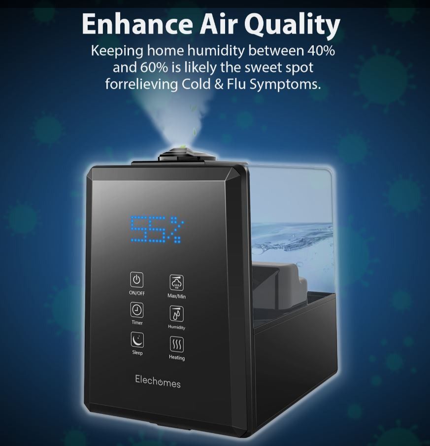 Elechomes EC5501, 6 Litre Cool & Warm Mist Ultrasonic Humidifier (Black), TV & Home Appliances ...