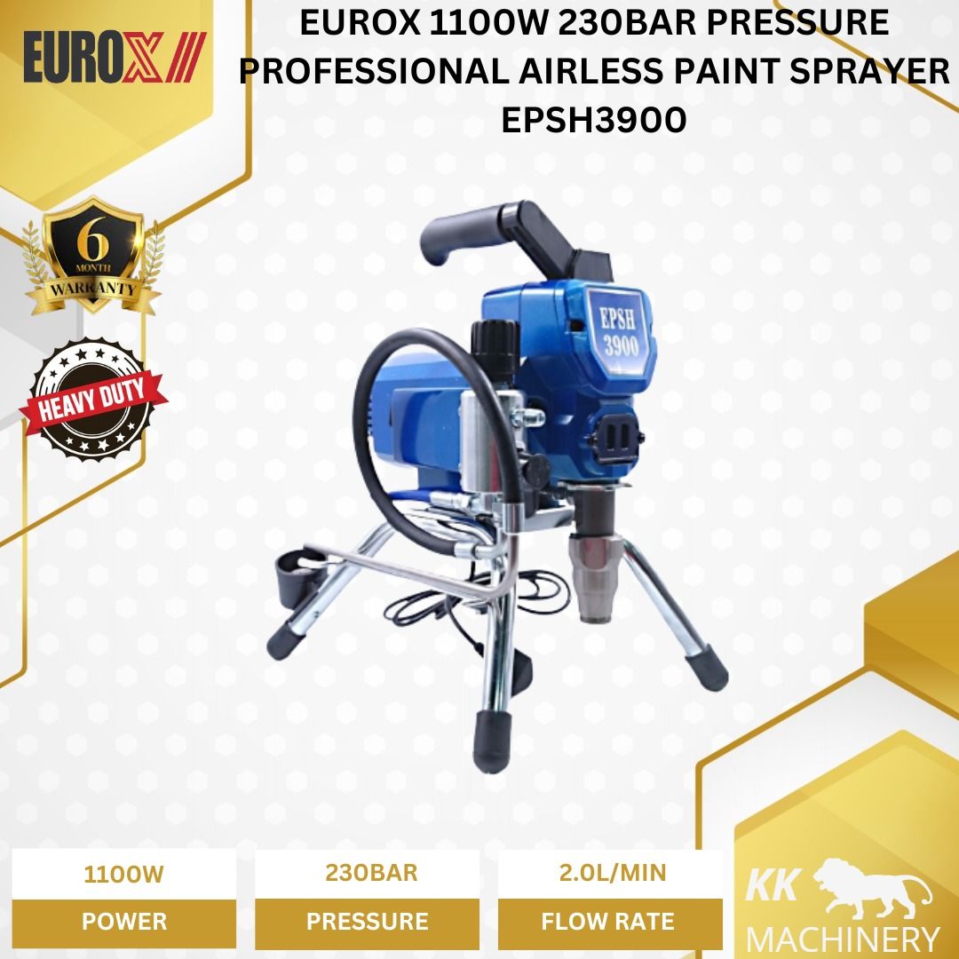 EuroX 1100W 230Bar Pressure Professional Airless Paint Sprayer EPSH3900, Furniture & Home Living ...