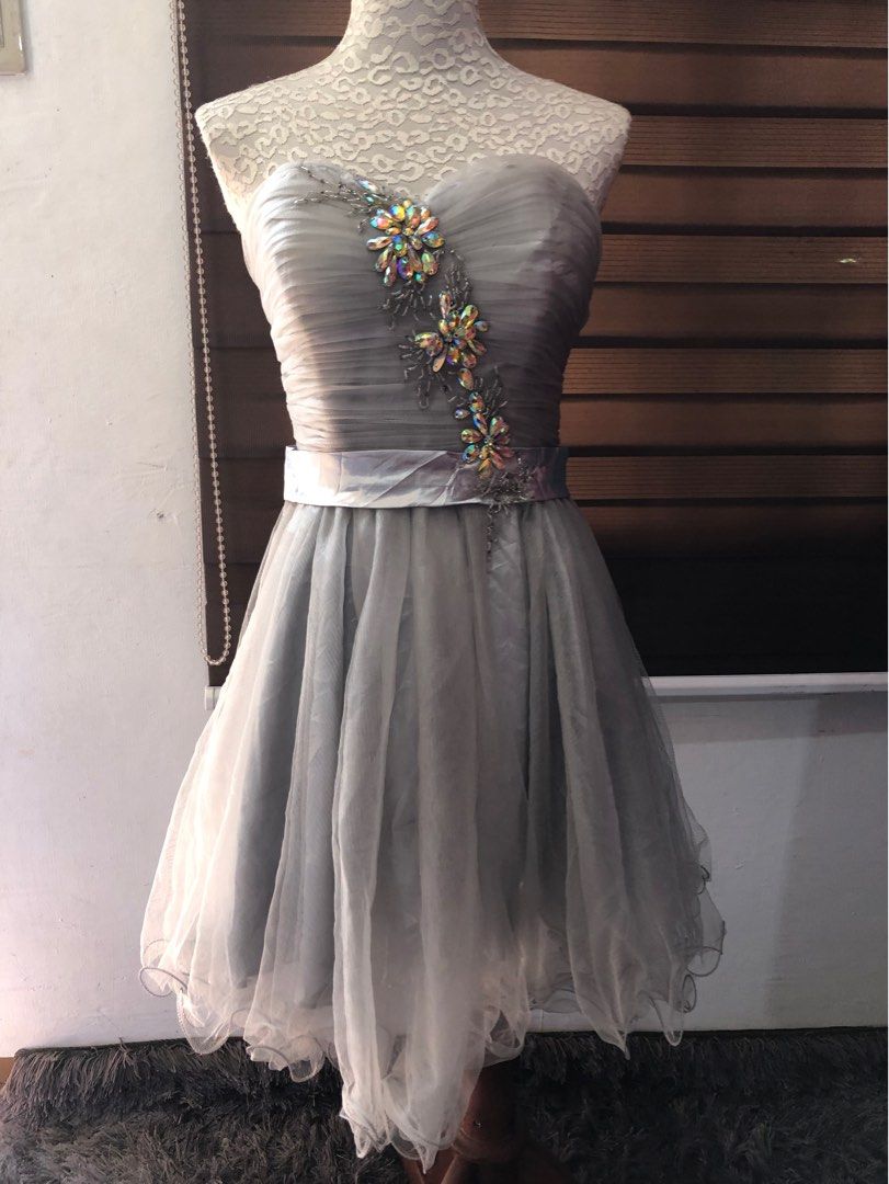 Filipiniana Gray Cocktail Dress, Women's Fashion, Dresses & Sets ...