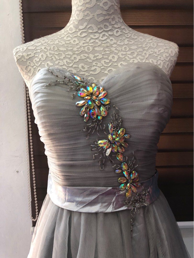Filipiniana Gray Cocktail Dress, Women's Fashion, Dresses & Sets ...